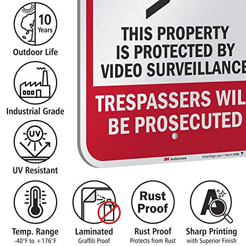 SmartSign - T1-1074-EG_12x18 “No Trespassing - This Property is Protected by Video Surveillance, Trespassers Will Be Prosecuted” Sign | 12" x 18" 3M Engineer Grade Reflective Aluminum 12" x 18" 3M Reflective Aluminum