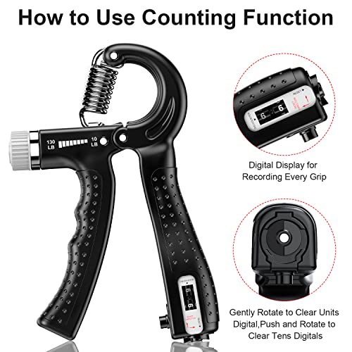KDG Hand Grip Strengthener 2 Pack(Black) Adjustable Resistance 10-130 lbs Forearm Exerciser,Grip Strength Trainer for Muscle Building and Injury Recovery for Athletes