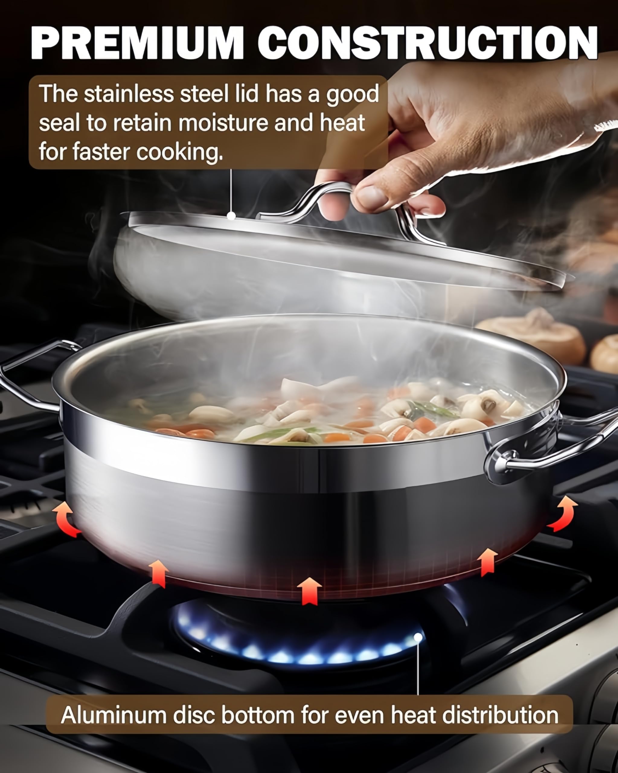 Stainless Steel Round Soup Pot: Polished Stock Pot with Lid, Handle & Versatile Compatibility for All Heat Sources - Dishwasher &Oven Safe for Effortless Pasta and Cooking Pleasures! (Φ6.3"x2.4")