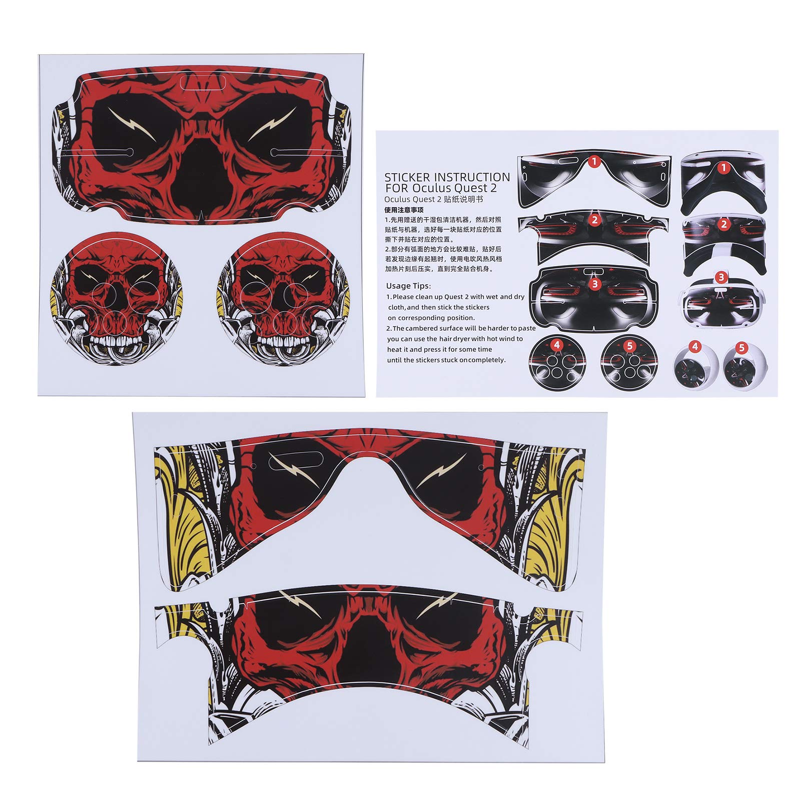 Kafuty-1 for Oculus Quest 2 VR Headset and Controller Sticker,Ultra-Thin PVC Durable Protective Stickers Skin Cover Set for VR Headset and Controller,Virtual Reality Protective Accessories(Skeleton)
