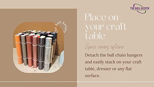 The Roll Keeper, Vinyl Roll Holder and Craft Room Organizer, Hanging Adjustable Rack, Diamond Painting Accessories,Closet, Door and Wall Mount, Holds 36 Roll (White Elastic)