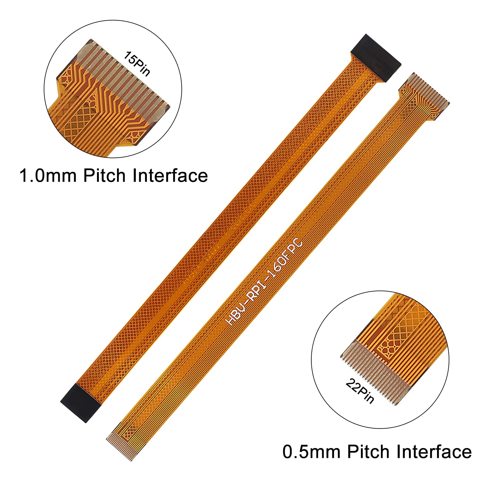 Shutao 7Pcs Raspberry Pi Camera Cable 15 Pin Flexible Flat Cable 5.90/11.81/19.68/39.37/78.74in White Ribbon Extension Cable for Pi A/B/B+, 2, 3 3B+, 4 and 5.90/11.81 Golden Cable for Pi Zero/Zero w