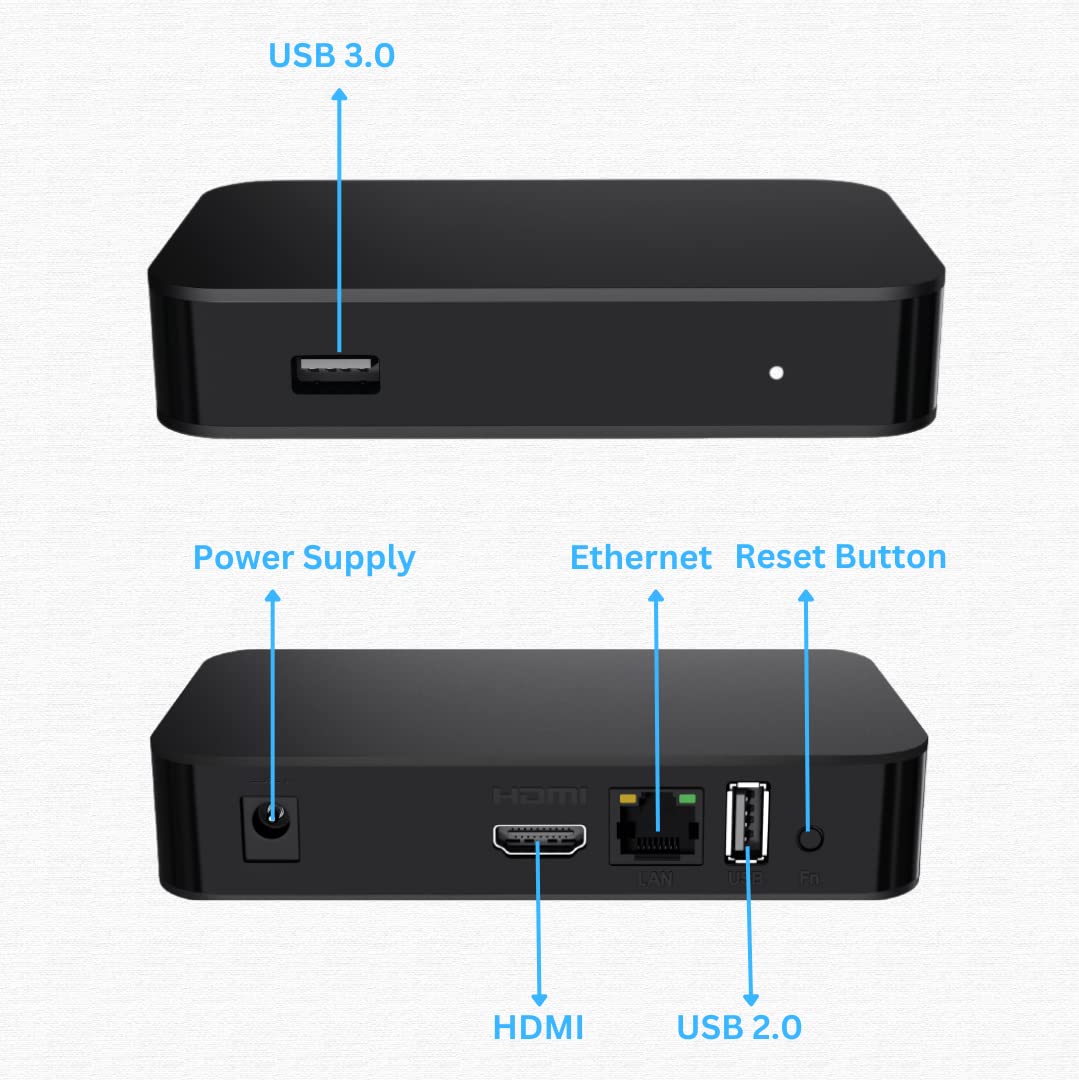 Raxxio MAG522w3 Linux 4.9 Set-Top Box - Amlogic S905X2 Chipset with 1 GB DDR3 RAM, 4 GB Flash Memory, 4K and HEVC Support, Dual-Band 2.4G/5G 2T2R ac WiFi, USB 2.0/3.0, HDMI Cable and Remote Control
