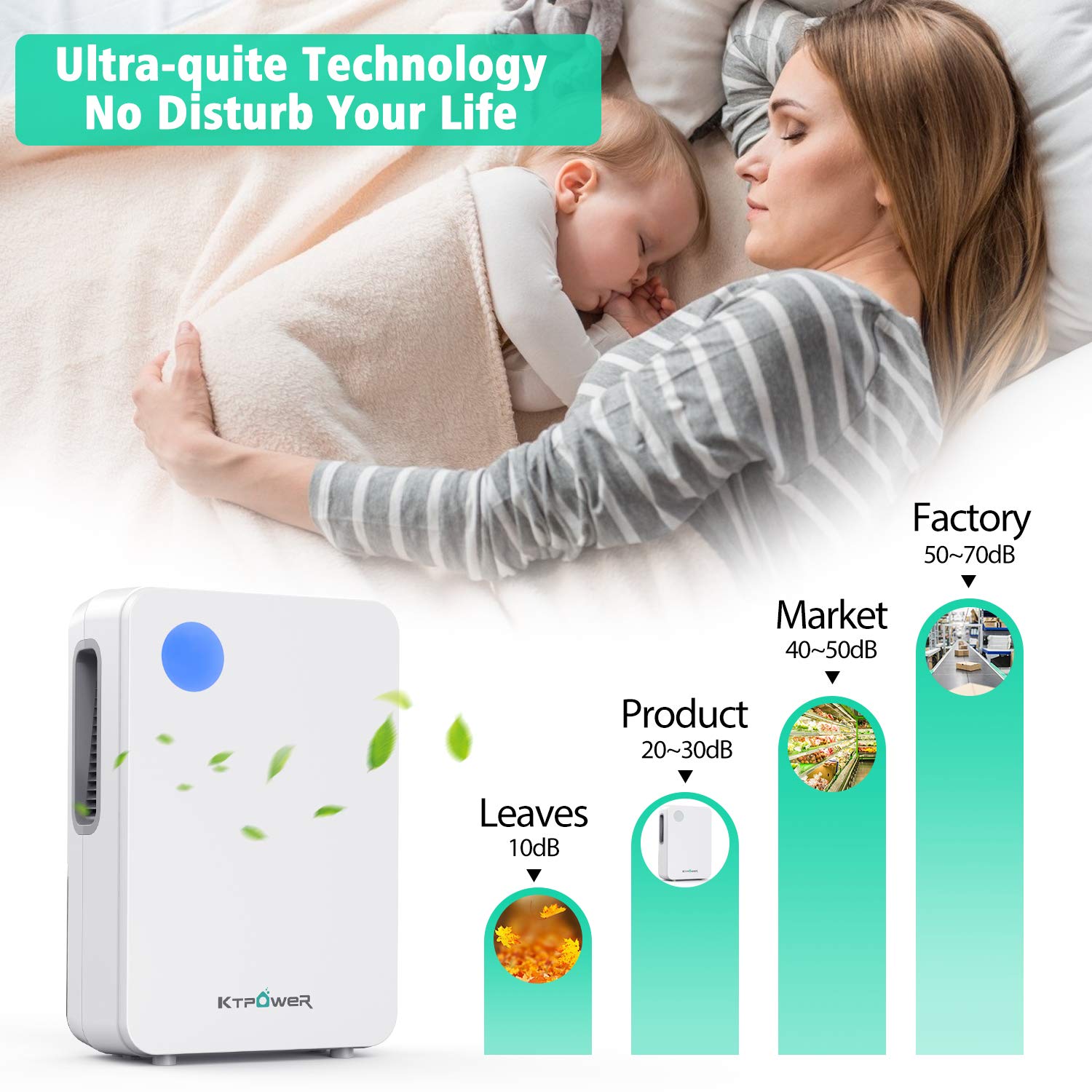 KTPOWER Dehumidifiers for Home 3200 Cubic Feet (500 sq ft), Compact and Portable 2000ml (68 oz) for High Humidity, Quiet Dehumidifiers for Bedroom, Basements, Bathroon, Kitchen, Garage, Auto Shut off