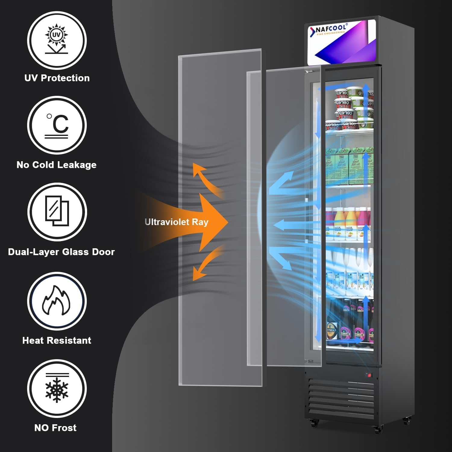 NAFCOOL Sub Zero Commercial Beverage Refrigerator Display Fridge,6 Cu Ft Small Slims Single Glass Door Merchandiser Drink Cooler with LED Light Adjustable Shelves,ETL and NSF Approval,15.4" Wide