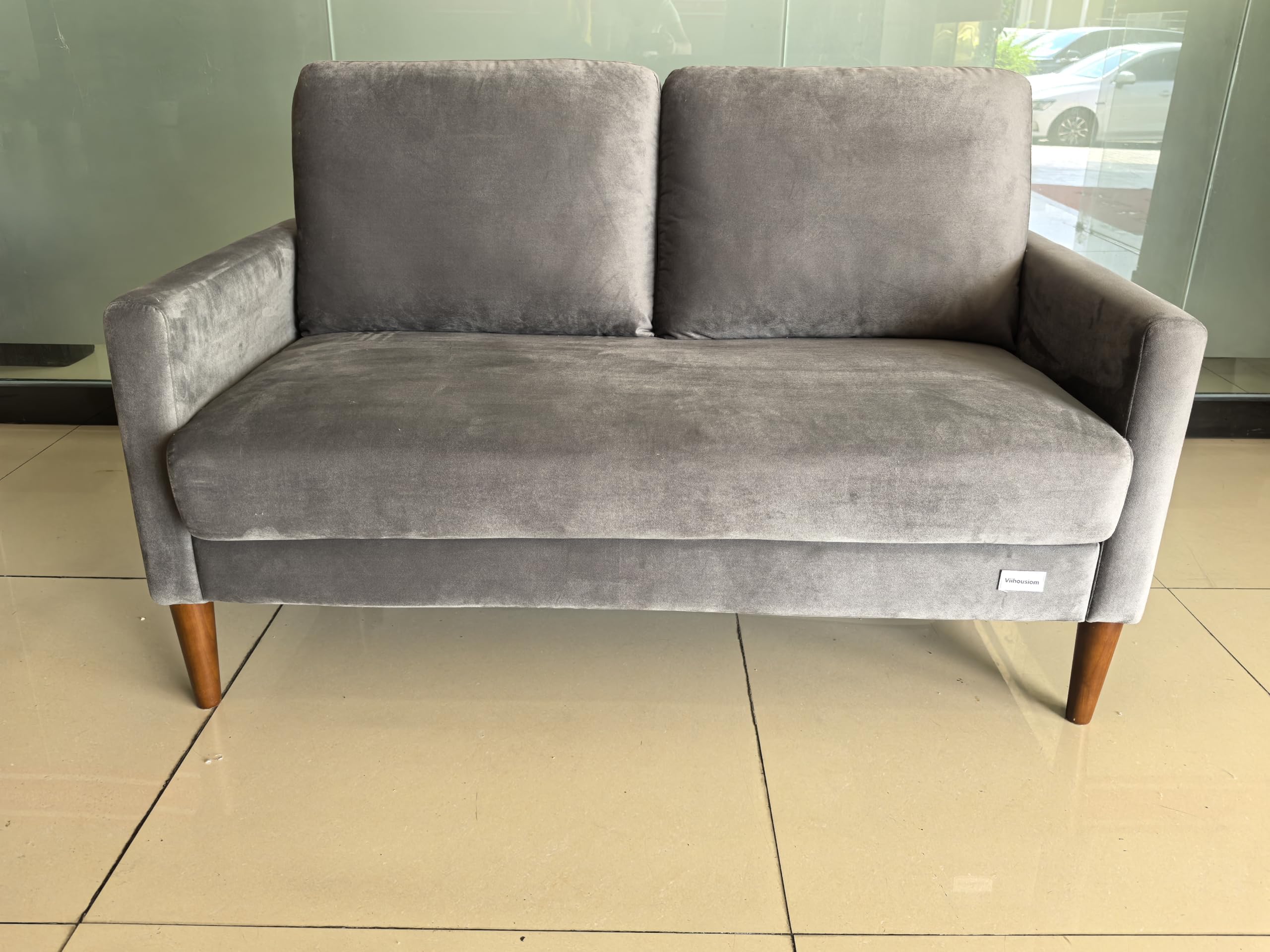 Viihousiom 55" Small Sofa Couch Mid Century Modern Velvet Couch for Small Spaces, Loveseat Sofa for Bedroom and Living Room, Removable Sofa Cover, Easy to Install, Grey