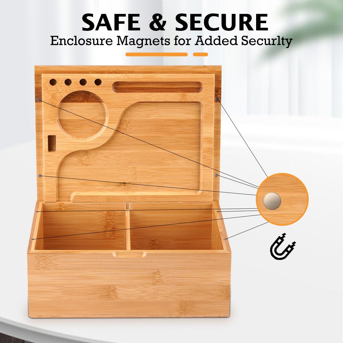 Lockable Lunch Box with Combination Lock,Insulated Lunch Bag and Large Natural Bamboo Decorative Storage Box Wooden Keepsake Box Great Gifts