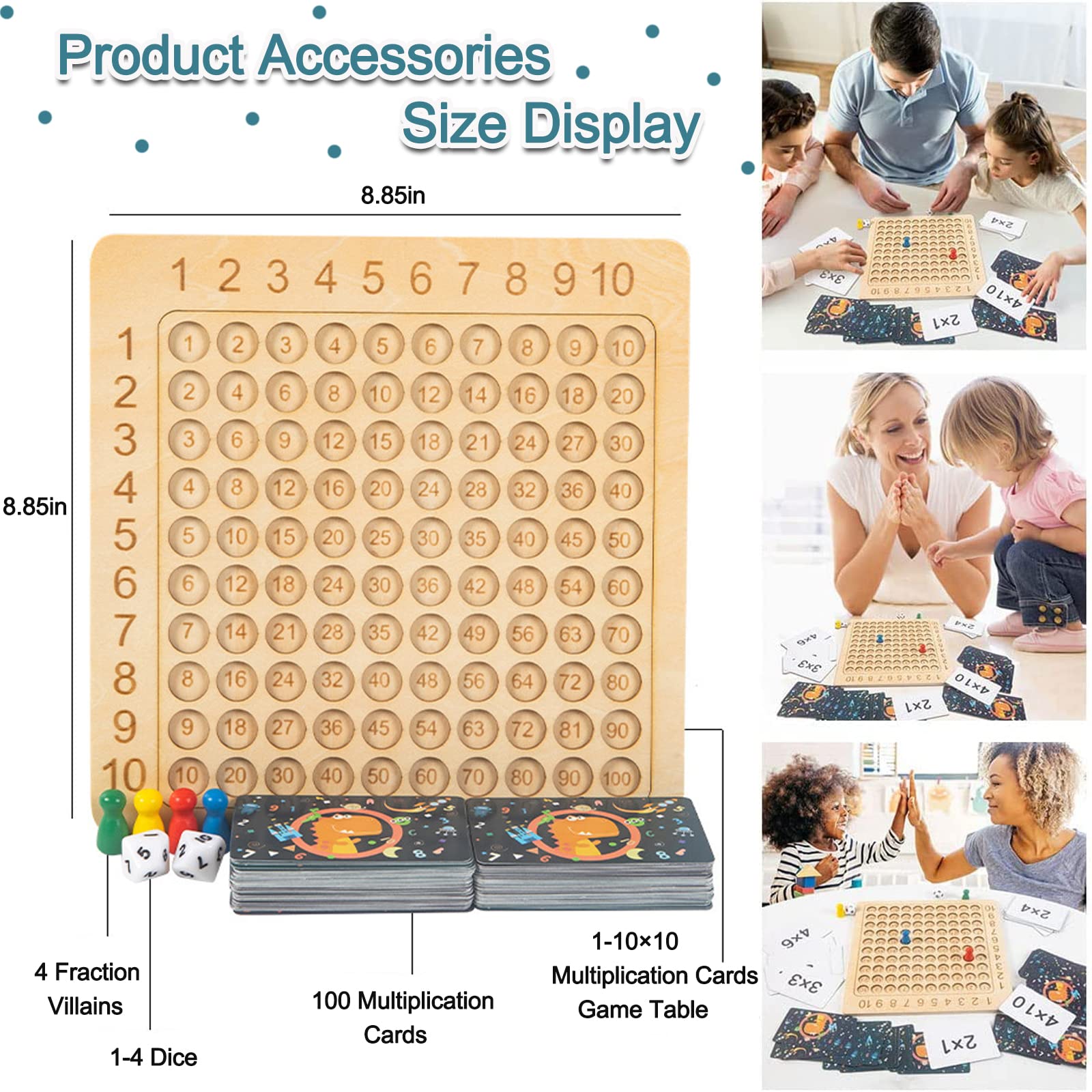 Pigdun Wooden Math Multiplication Board,Math Multiplication Board Games,Math Table Board Game,Educational Board Games Wooden Math Blocks Board for Toddlers Kids Over 3 Years Old