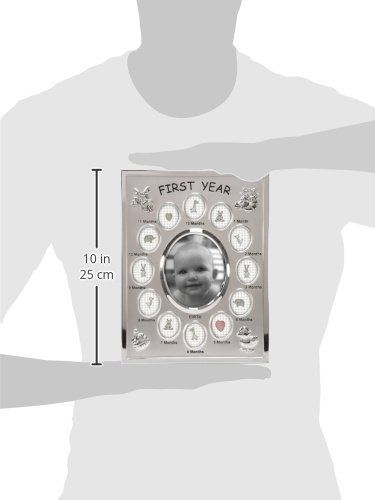 Malden International Designs Baby's First Year Collage Picture Frame, 13 Option, 1-3.5x4, 12-1x1, Silver