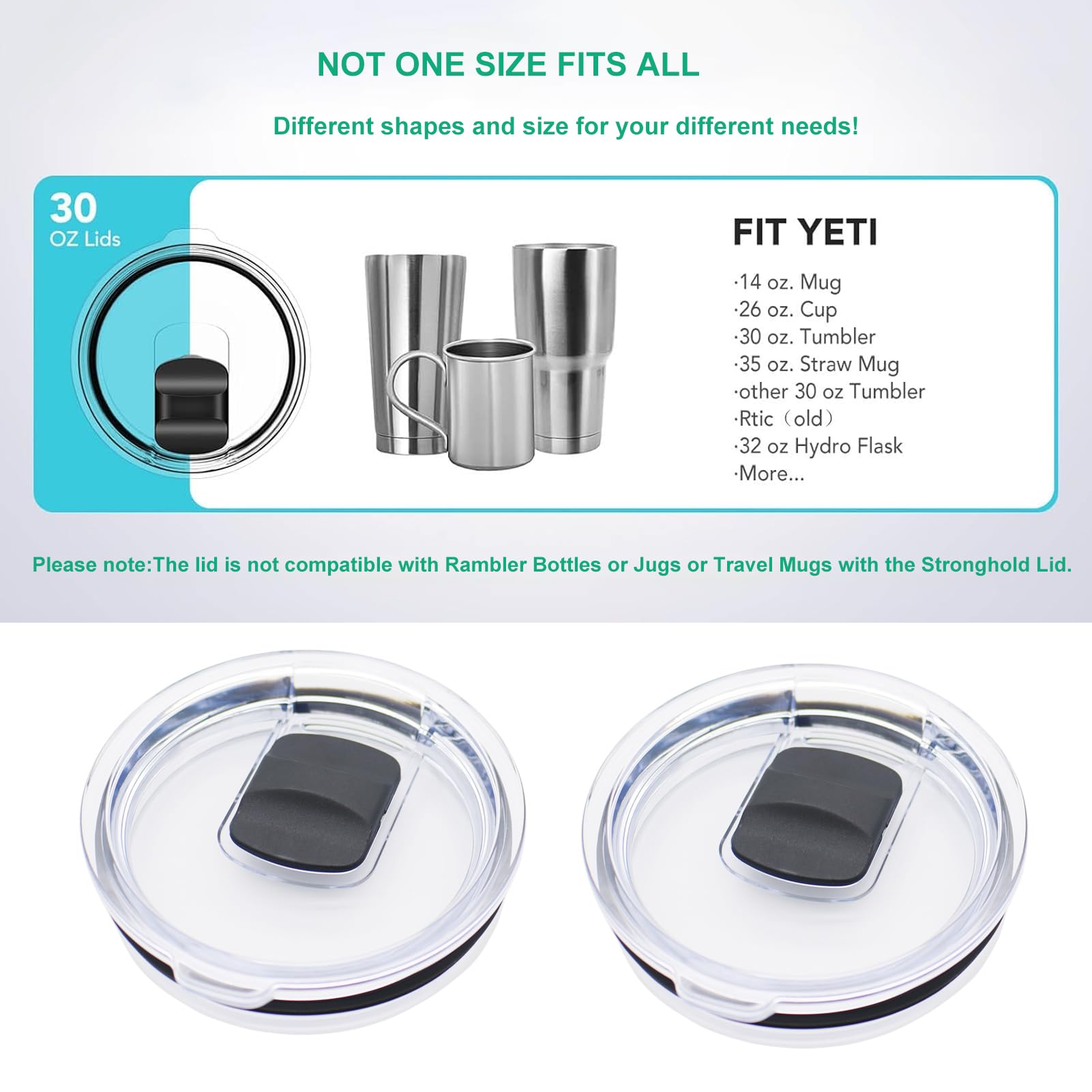 Tumbler Lid Replacement for Yeti Rambler 30/32 oz, 14/35 oz Mug, Magnetic Slider, 2 pcs