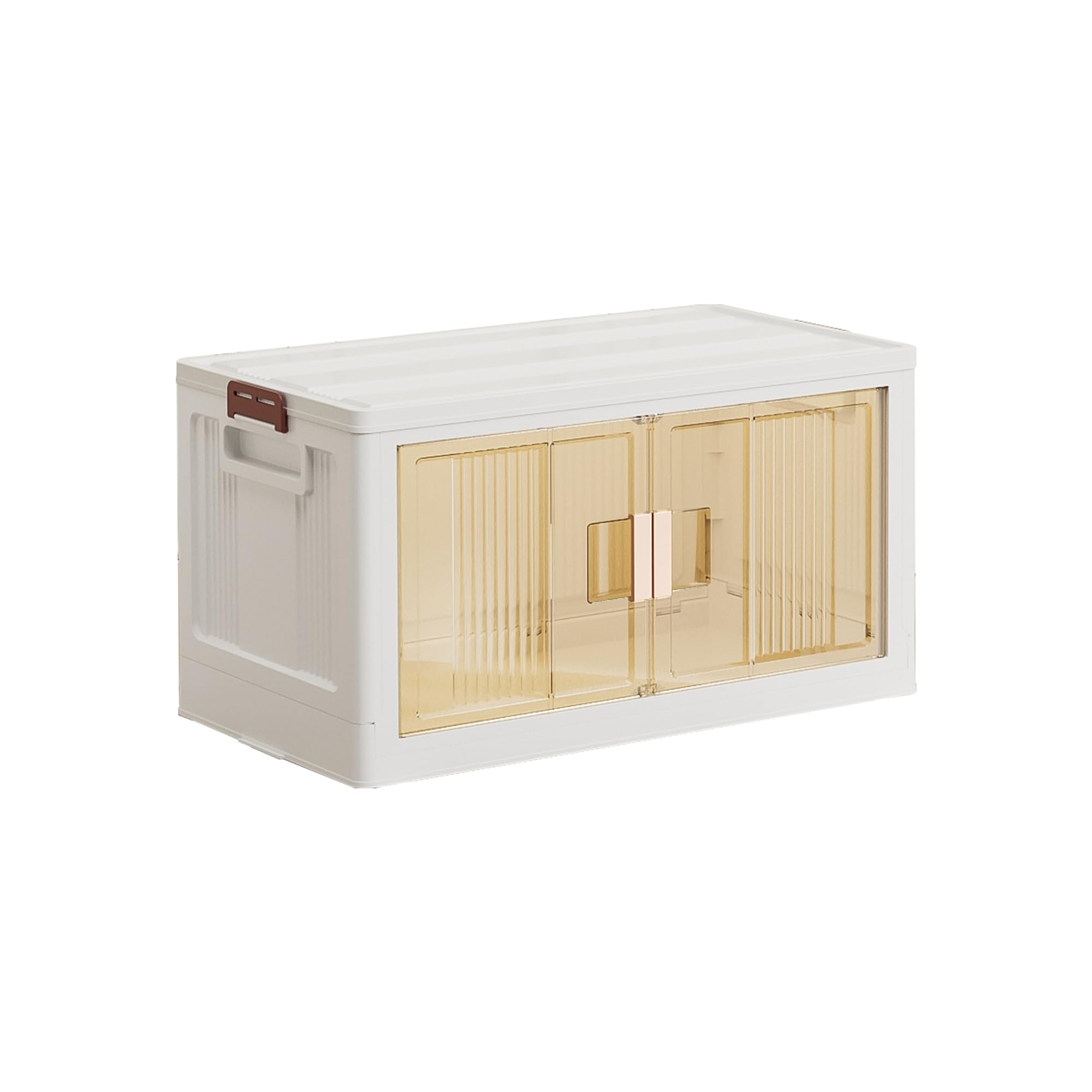 UFORU 20gal/80QT 3 Pack Stackable Plastic Storage Bins Open Front with Wheels, Folding Storage box with Doors, Collapsible Closet Drawers Organizers