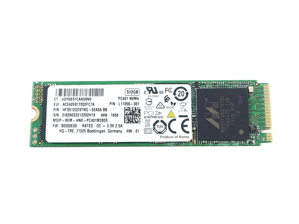 Solid State Drive L11056-001 Compatible Replacement Spare Part for HP SK Hynix PC401 HFS512GD9TNG 512GB PCI Express 3.0 x4 TLC NVMe M.2 2280 Internal SSD