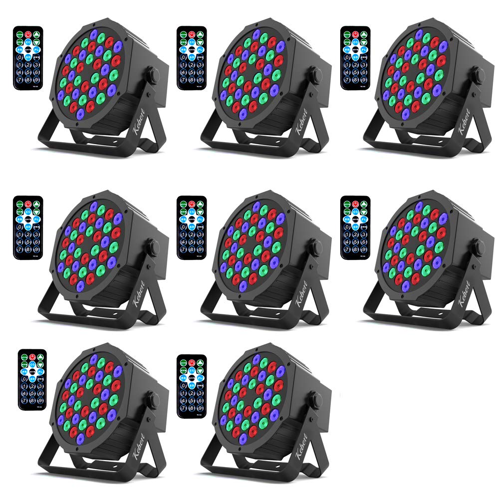 Kebert Par Lights, 36 Led DJ Stage Lights with Remote Control and DMX, 1W RGB Sound Activated Stage Lights, 9 Modes Par Led Flood Lights for Wedding Bar Party DJ Show -8 Pack