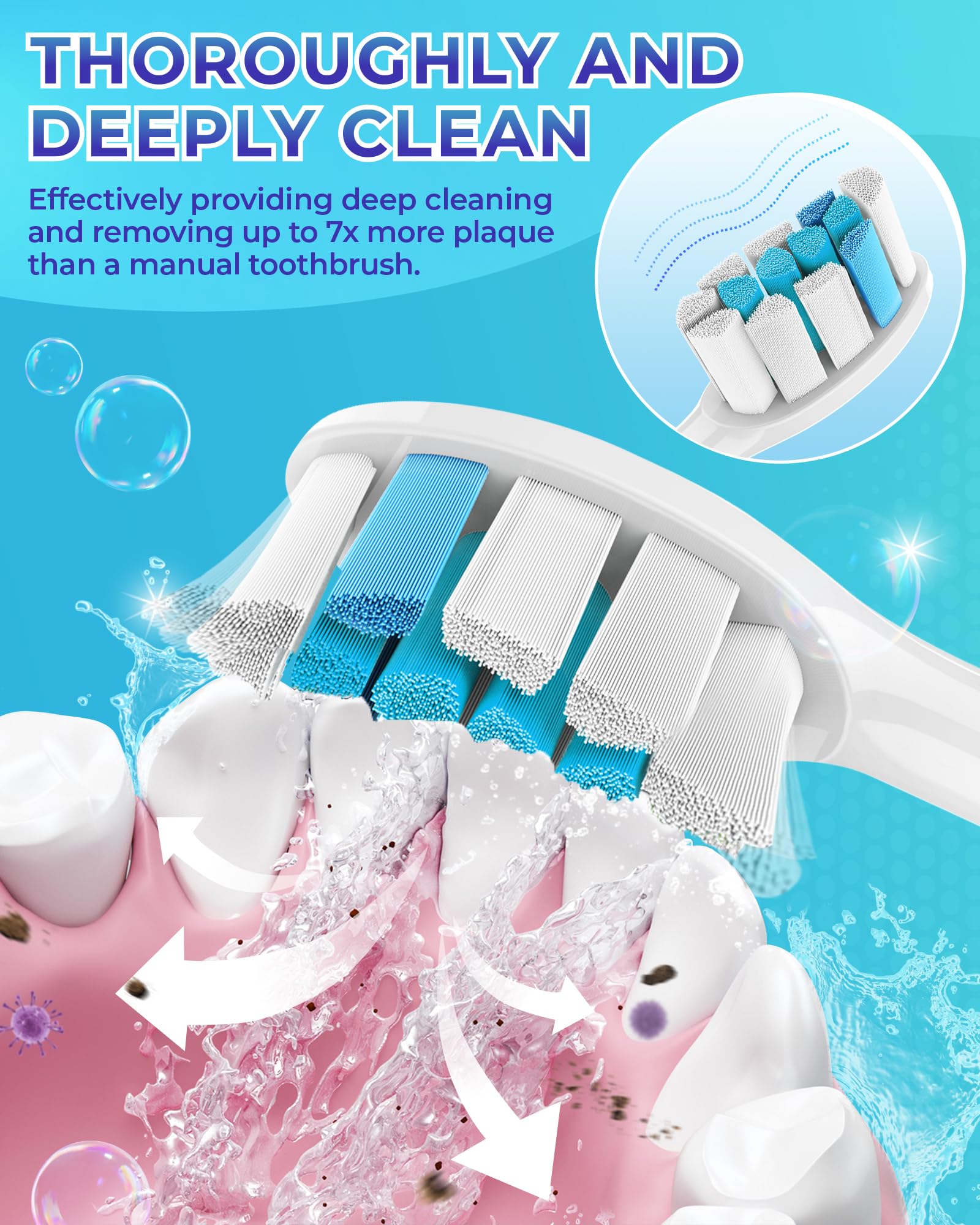 Replacement Toothbrush Heads for Philips Sonicare:8 Pack Soft Replacement Electric Brush Head Compatible with Phillips Sonicare Plaque Control Snap-on