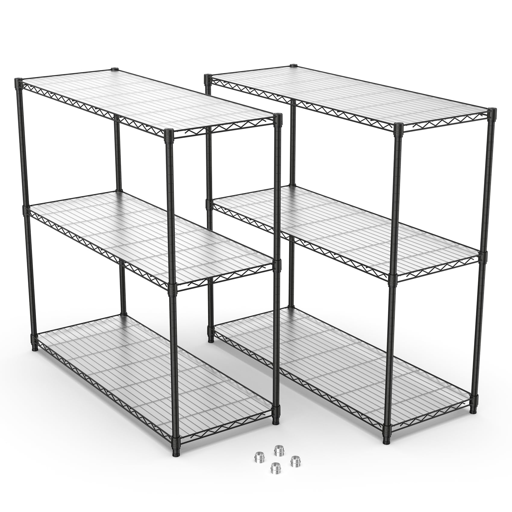 Ufurpie 3 Tier Wire Shelving Unit Two-Piece Set, NSF Metal Shelf 1050lbs Capacity Adjustable Storage Rack with Shelf Liners, Extensible to 6 Tier 2100lbs Organizer, 48" H x 48" L x 18" D