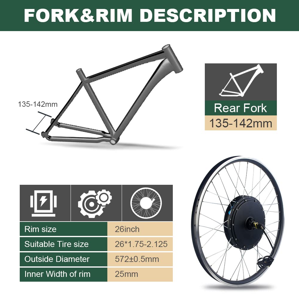 LECHEN 48v 1500W 26Inch Electric Bike Conversion Kit Rear Rotate Brushless Gearless Wheel Hub Motor Kit with LED900S Display for Ebike Kit
