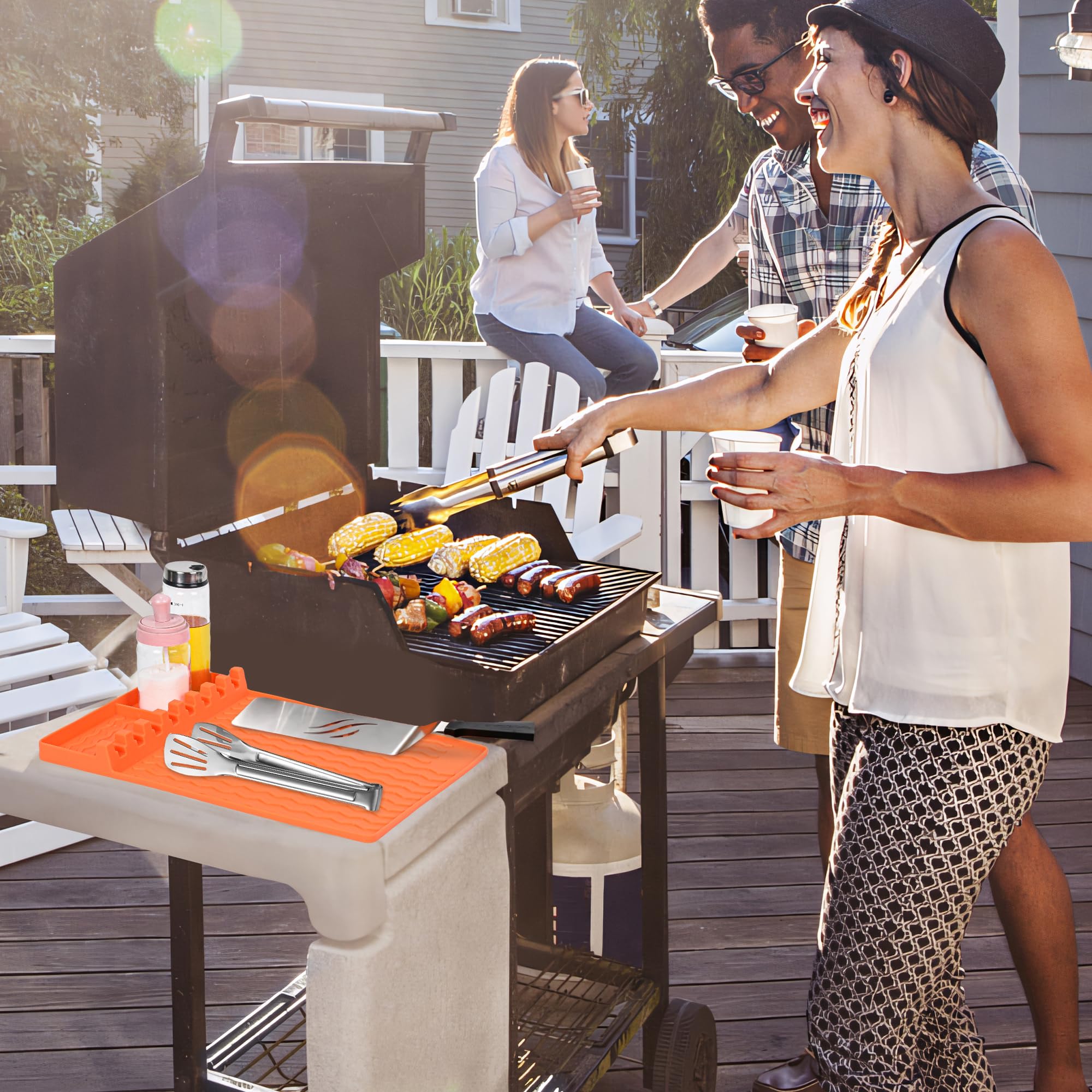 Silicone Griddle Tools Mat for Blackstone, Silicone Grill Mats for Outdoor Grill, Blackstone Silicone Mat, Food Grade Silicone Mat for Barbecue, Kitchen Collapsible Silicone Mat (Orange)