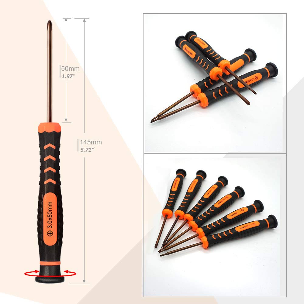 Precision Screwdriver Set of 6, TECKMAN Phillips and Flathead Screwdriver Set with Magnetic Tips and Non-Skid Handle,Small Repair Tool Kit for Eyeglasses/iPhone/Computer/Jewelry/Watch/Electronics