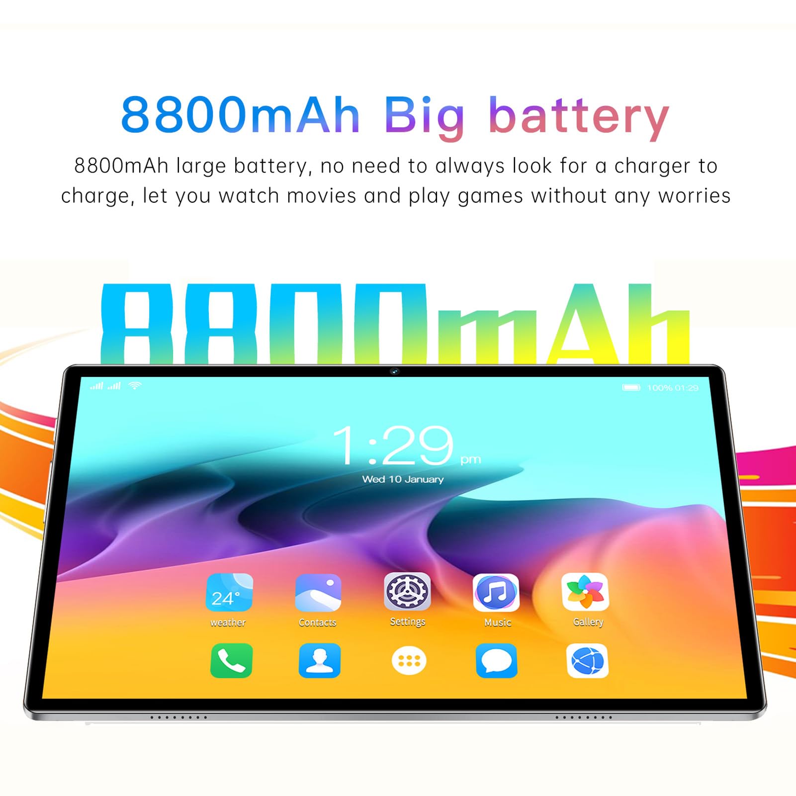 Jectse 10.1 Inch Tablet, 8GB RAM 128GB ROM Dual SIM Octa Core Tablet Android Tablet with 8MP 13MP Dual Camera, Gaming Tablet Computer for Kids (Grey)