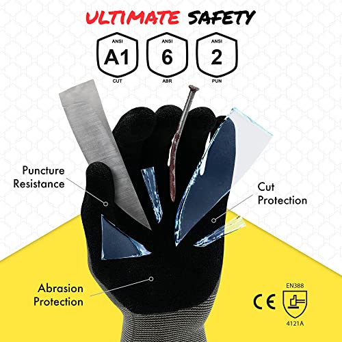 Quest Cut Resistant Work Gloves β Cut Proof Working Gloves Heavy Duty Cutting and Abrasion Protection β Puncture Resistant Gloves - Large, Pack of 3 Pairs