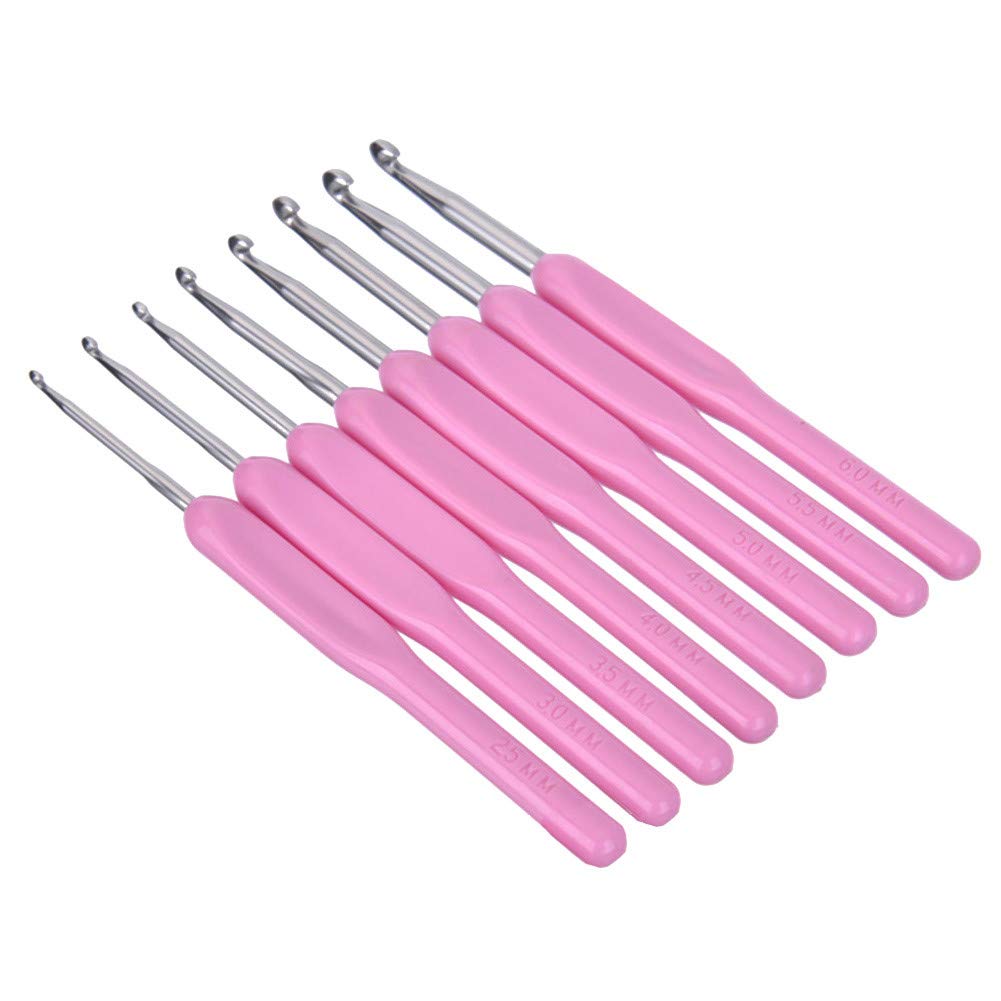 Katech 8 Pieces Crochet Hooks Different Sizes Crochet Needles Pink Handle Durable Aluminum Alloy Smooth Crochet Hook Set Ergonomic Knitting Needle Tools Weave Yarn Craft Knitting Kit