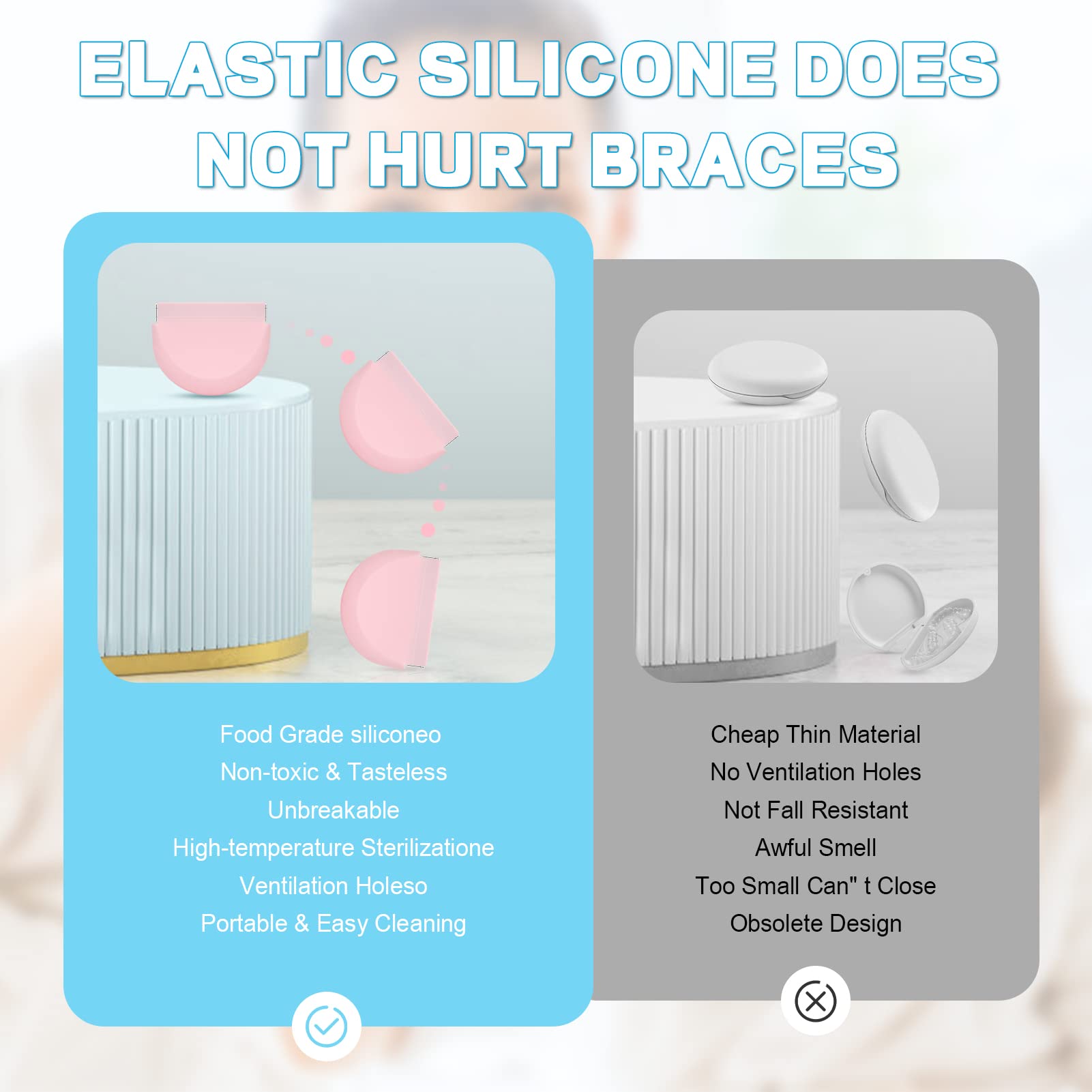 Retainer Case Squeeze Top, Aligner and Retainer Case with Vent Holes, Portable Travel Denture Mouth Guard Aligner Case Silicone Retainer Cleaner Case Dental Retainer Holder