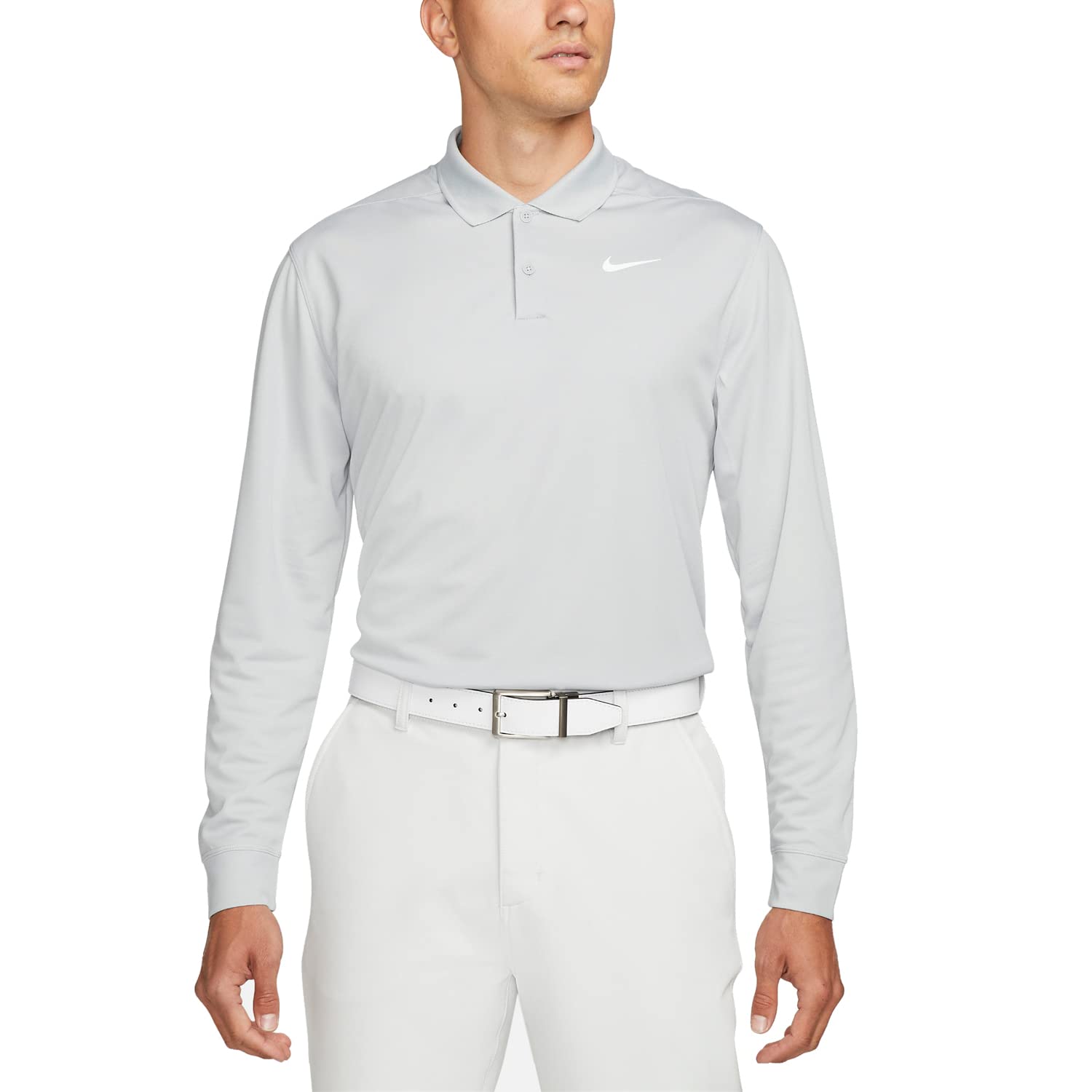 Nike Dri-FIT Victory Men's Long-Sleeve Golf Polo Shirt (as1, Alpha, l, Regular, Regular, Light Smoke Grey/White)