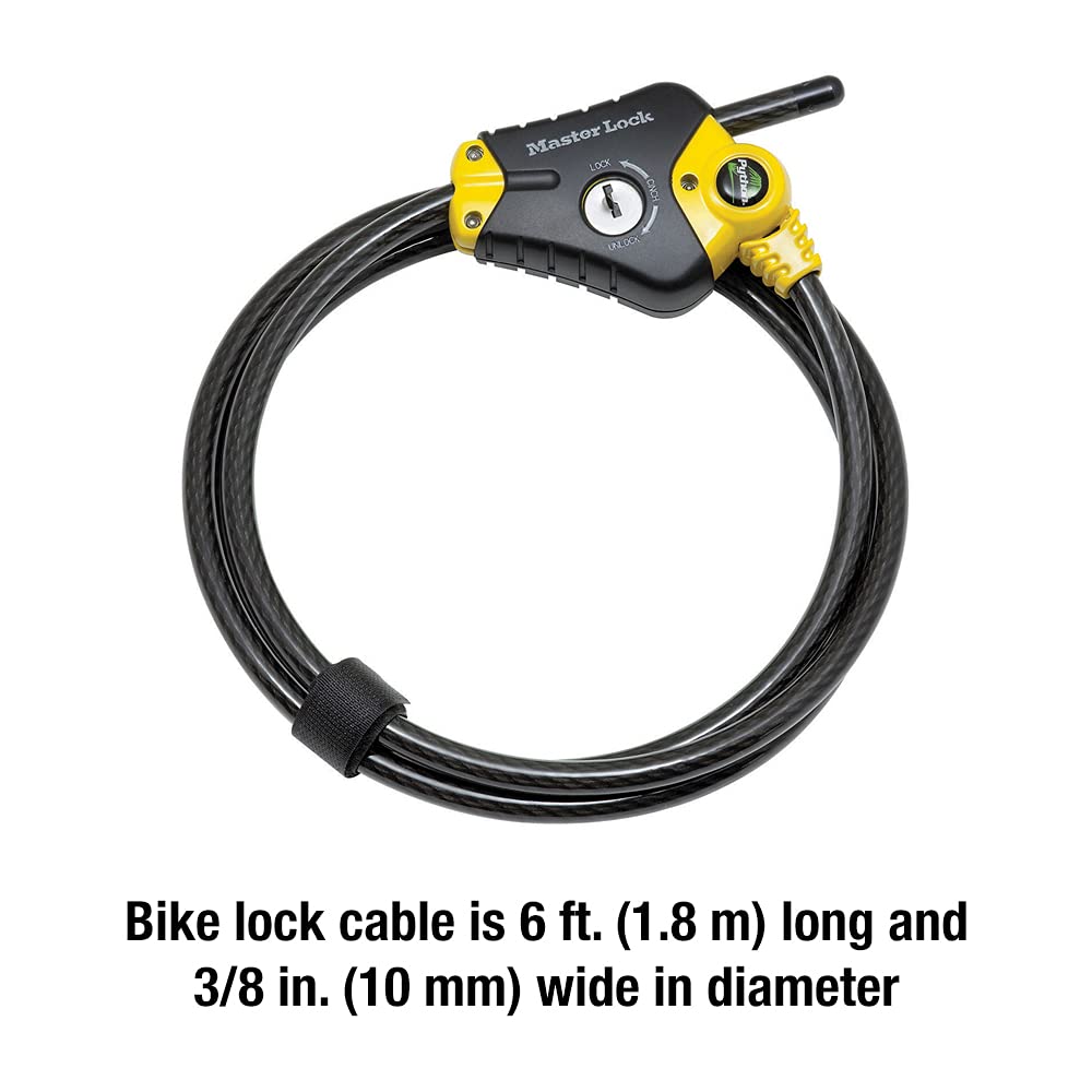 Master Lock 8413DPF Python Cable Lock with Key, 1 Pack, Black and Yellow, 6' x 3/8" diameter