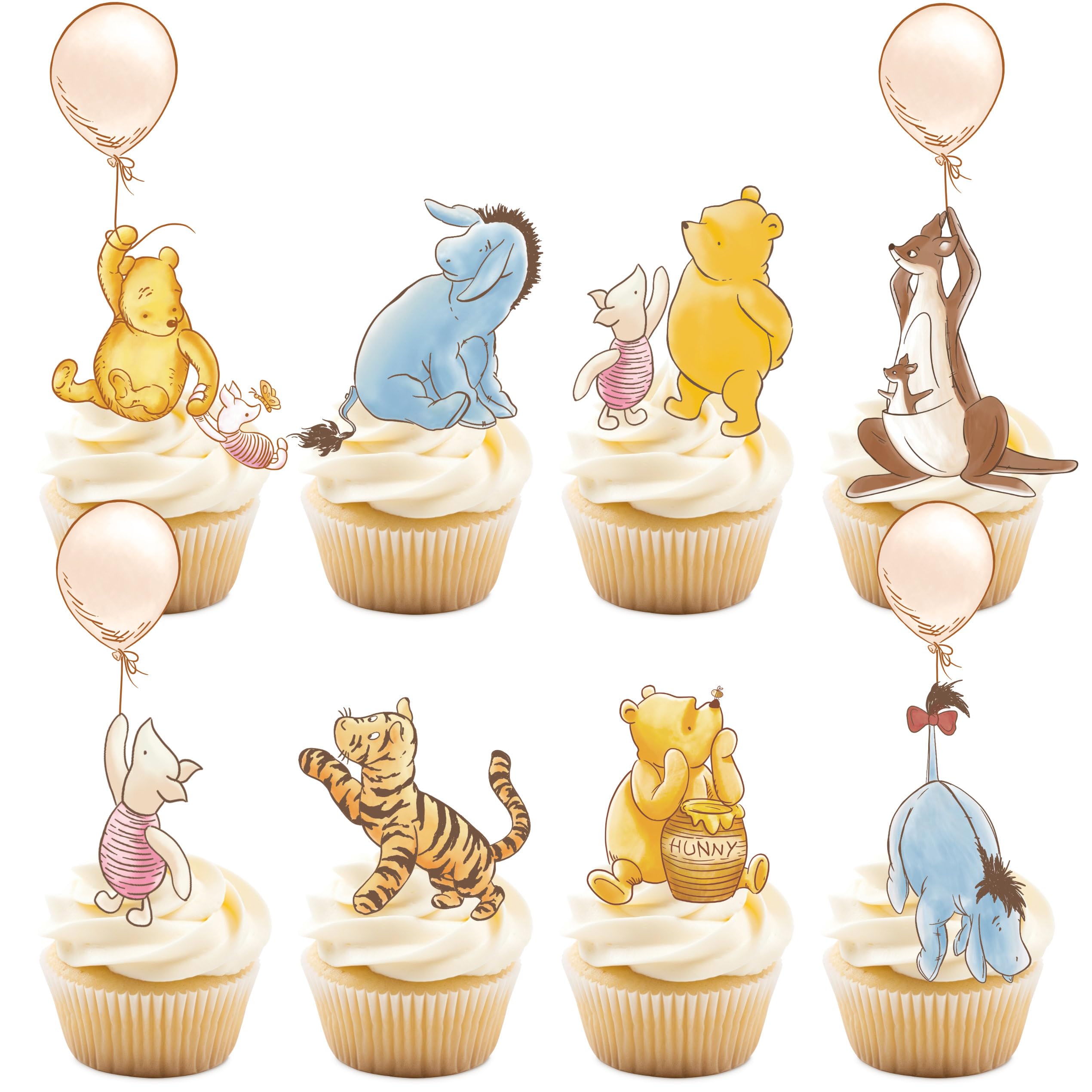 WEECUTES® Winnie Baby Shower Decorations Cupcake Toppers Classic Pooh Cake Decor Party Favors Boys and Girls First Birthday Supplies 48 Pcs