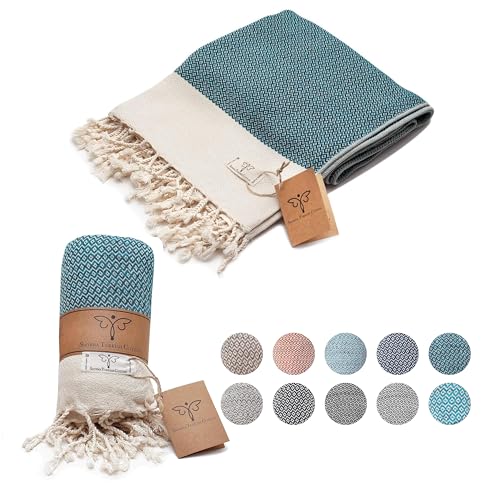 SMYRNA TURKISH COTTON 60 x 80 inches Large Throw Blanket, Vintage Series, 100% Oeko-Tex Cotton, Machine Wash, Super Soft, Outdoor Throws and Blankets for Couch, Sofa, Bed, Beach, Picnic, Petrol