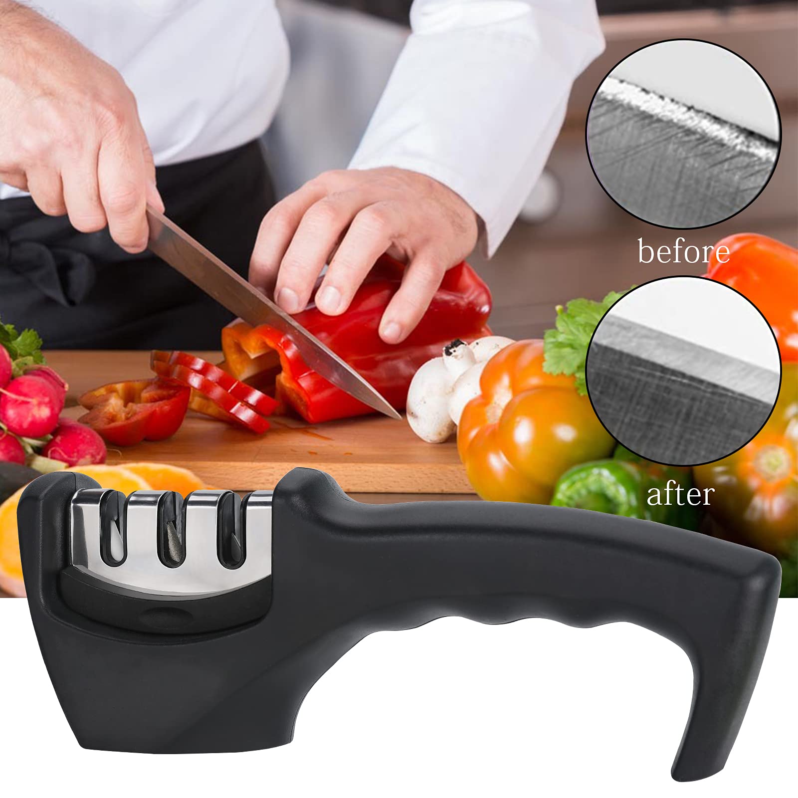 Knife Sharpene,3-Stage knife sharpener Helps repair, sand and polish blades,with Cut-Resistant Glove