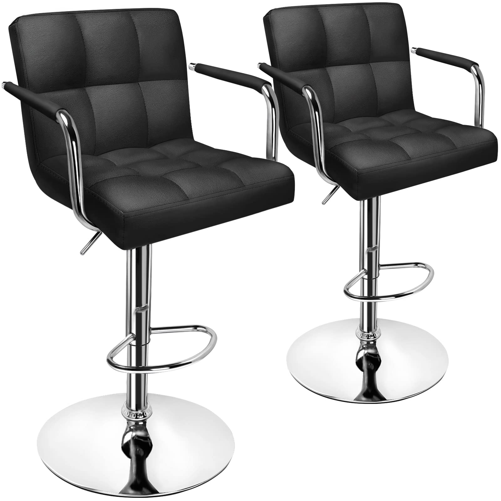 Huracan Bar Stools 1 Pack White Bar Chairs with Arms Swivel Counter Height Stools Adjustable Bar Stool with Back Bar Chair Armrest Modern Island Chairs for Kitchen 360 Degree (White, 1pc)