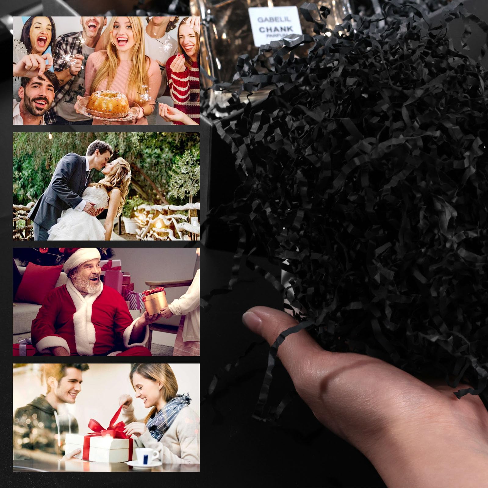 Shindel 0.5LB Black Shredded Paper, Crinkle Cut Paper Confetti Stuffing Basket Filling for Halloween Christmas Graduation Birthday Gift Boxes Packaging