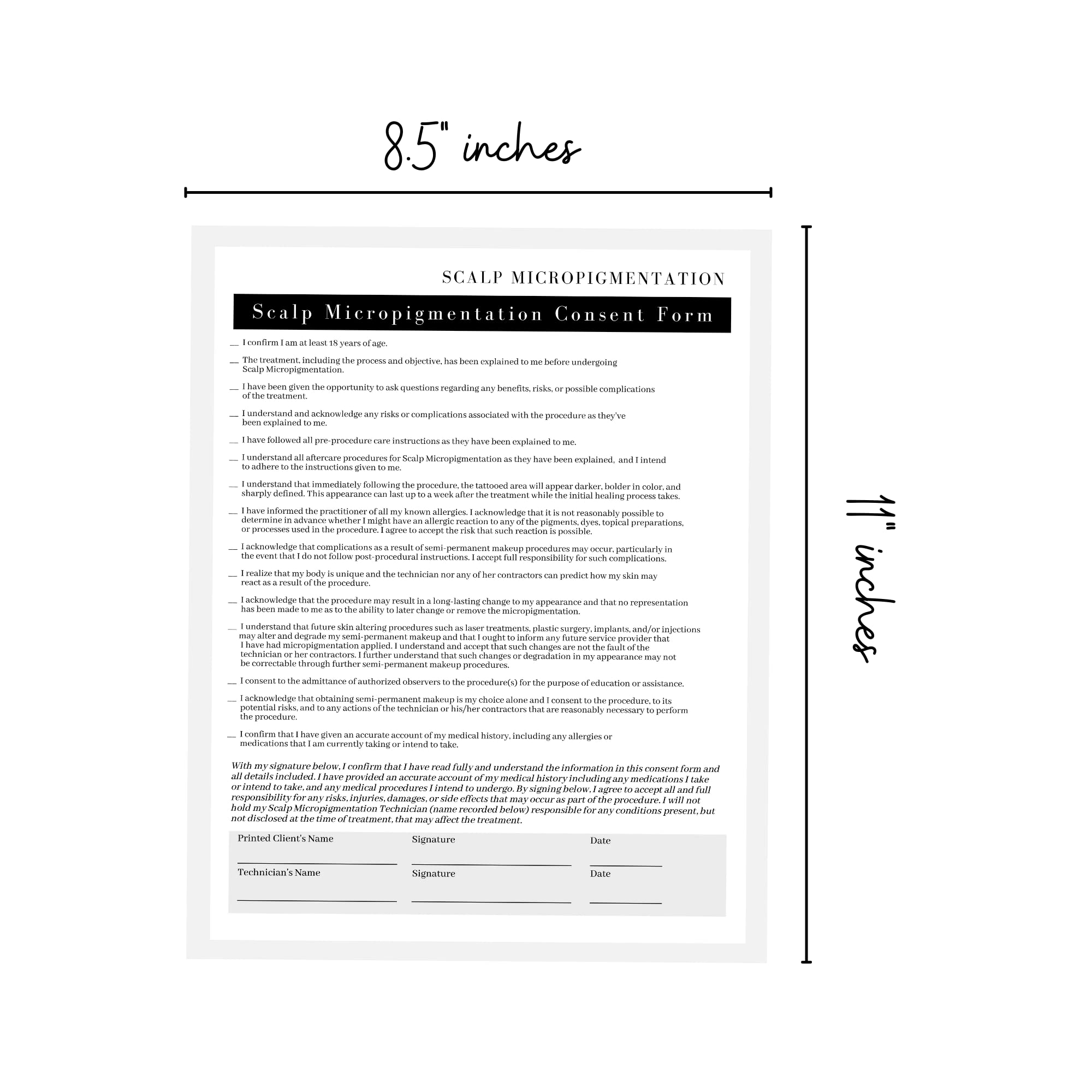 Scalp Micropigmentation Client Intake Forms: Intake,Consent,Consultation and Aftercare Forms | 75pk 25 of Each | for PMU Scalp Tattoo Professional Pigmentation 8.5 x 11” in Forms, Black and White