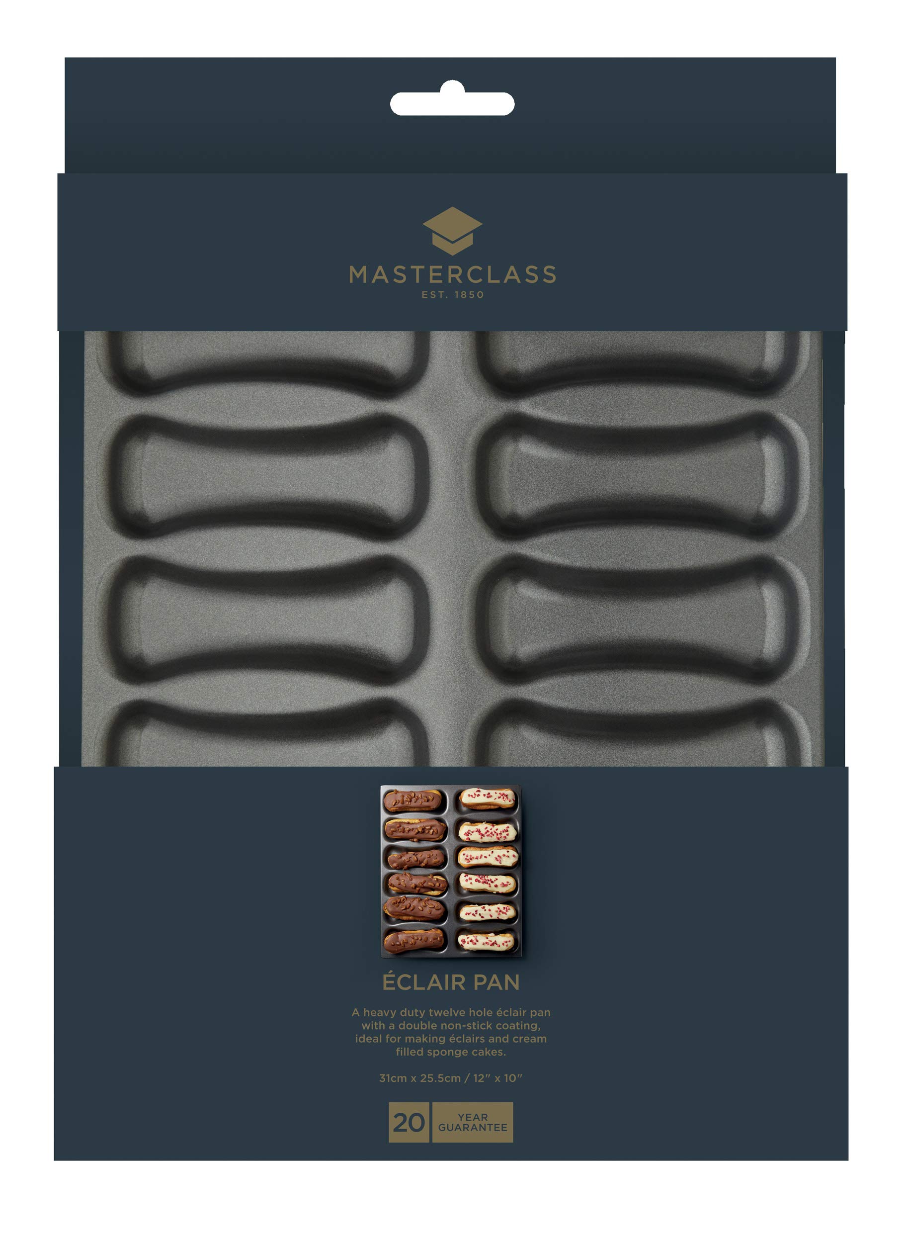 MasterClass 12-Hole Non-Stick Éclair Baking Tray, 31 x 25.5cm, Grey