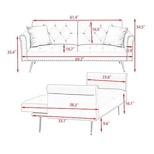 Verfur Button Tufted Upholstered Convertible Folding Sleeper Sofa Bed Futon Loveseat Couch Recliner Daybed with Adjustable and Nailhead Trim for Living Room, Bedroom