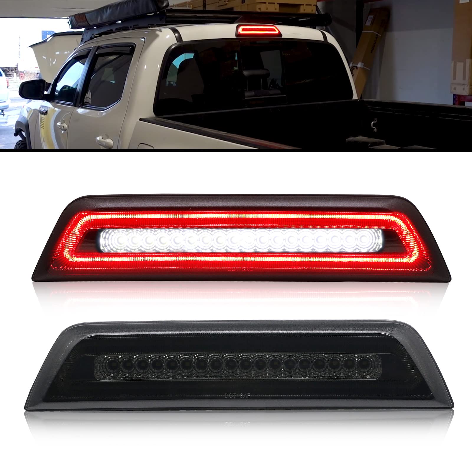LED Third 3rd Brake Light Lamp for 2016 2017 2018 2019 2020 2021 2022 Tacoma Double Cab, Smoked Lens High Mount Stop Brake Light