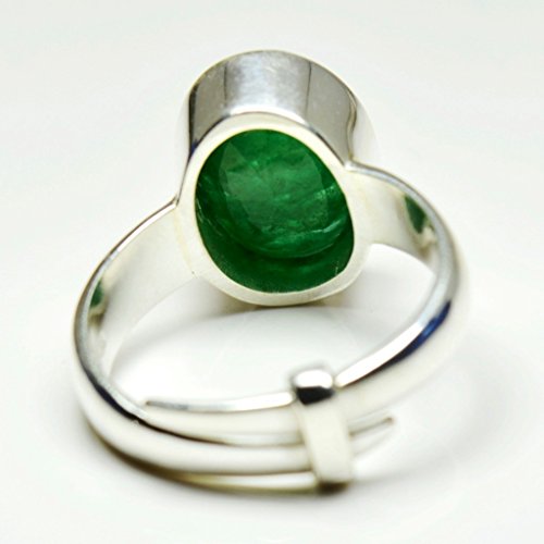 Jewelryonclick Natural 4 Carat Emerald 925 Sterling Silver Adjustable Ring for Women Chakra Healing Stone