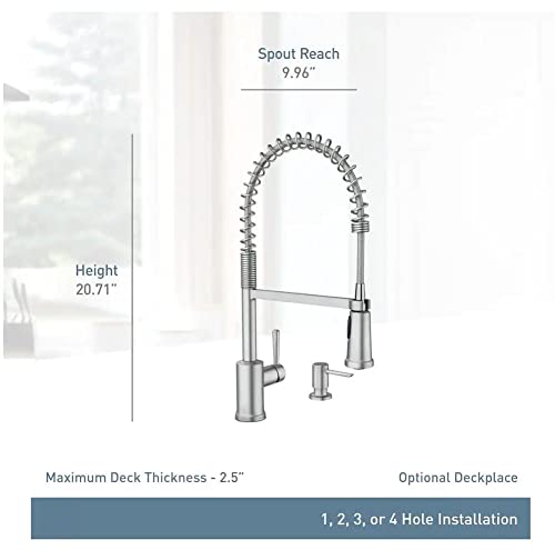 MOEN 87194SRS Indi Single-Handle Pre-Rinse Spring Pulldown Sprayer Kitchen Faucet with Power Clean in Spot Resist Stainless (Soap Dispenser and Deck Plate Included)