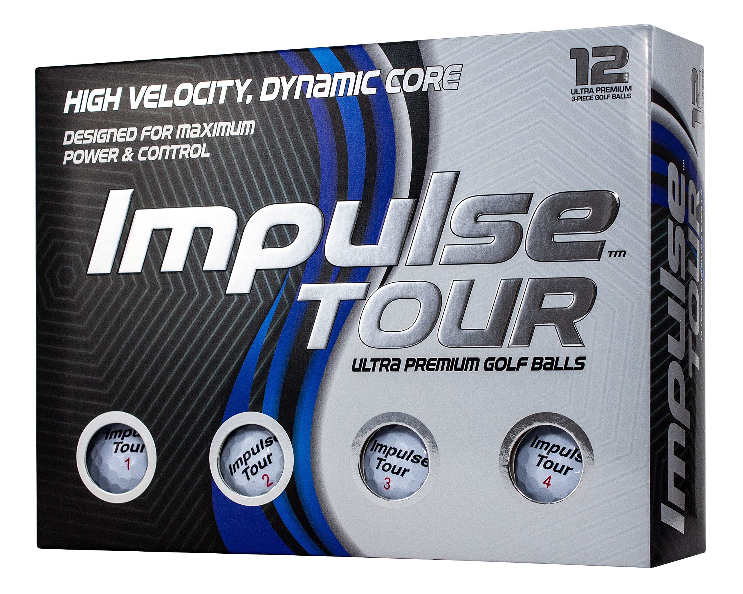 JEF WORLD OF GOLF Impulse Tour 3 Piece Construction Premium Golf Balls, White, 12-Pack