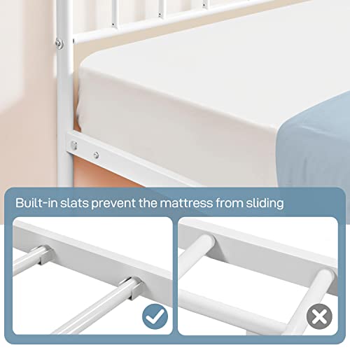 Topeakmart White Metal Twin Size Bed Frame with Headboard and Footboard, White Platform Bed Frame Twin, Heavy Duty Steel Salt Metal Bed Frame, No Box Spring Needed, Anti-Slip Metal Bed Frame, White