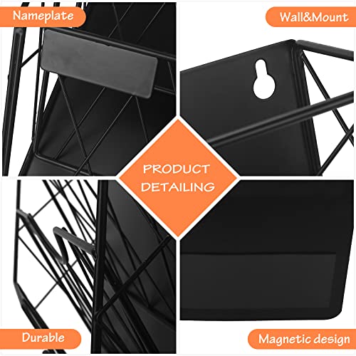 Magnetic File Holder, File Organizer for File Cabinets, Mail Organizer Vertical Magazine Holder for Refrigerator, No-Drill Mount Hanging Magnetic Folder Holder for Office Home(3-Tier, Black)