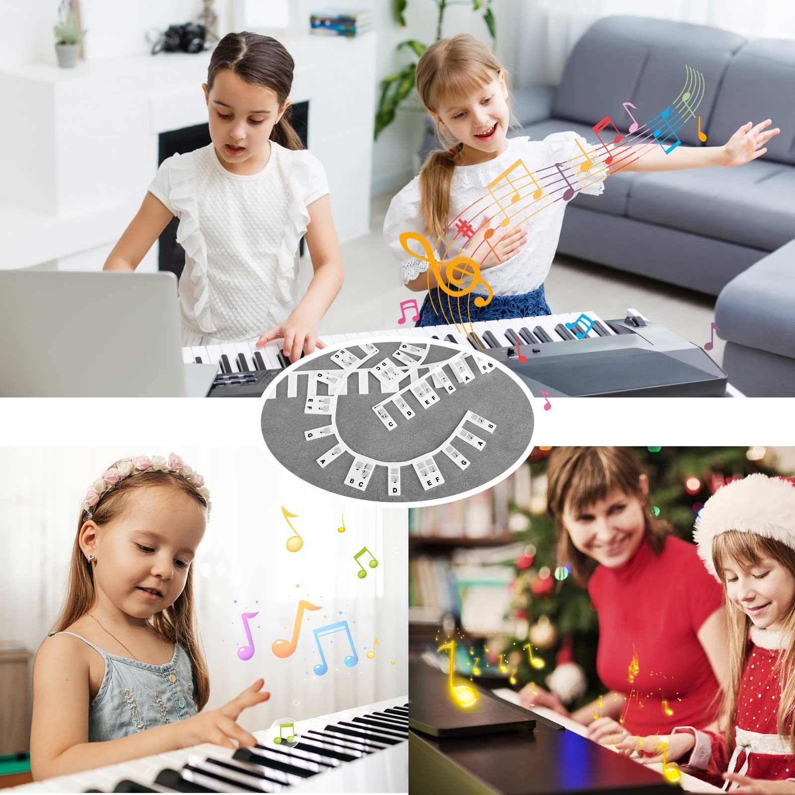 Piano Notes Guide for Beginner, 88-Key Full Size, Removable Piano Keyboard Note Labels to Learning, Made of Silicone, No Need Stickers, Reusable Instantly(Classic Black)