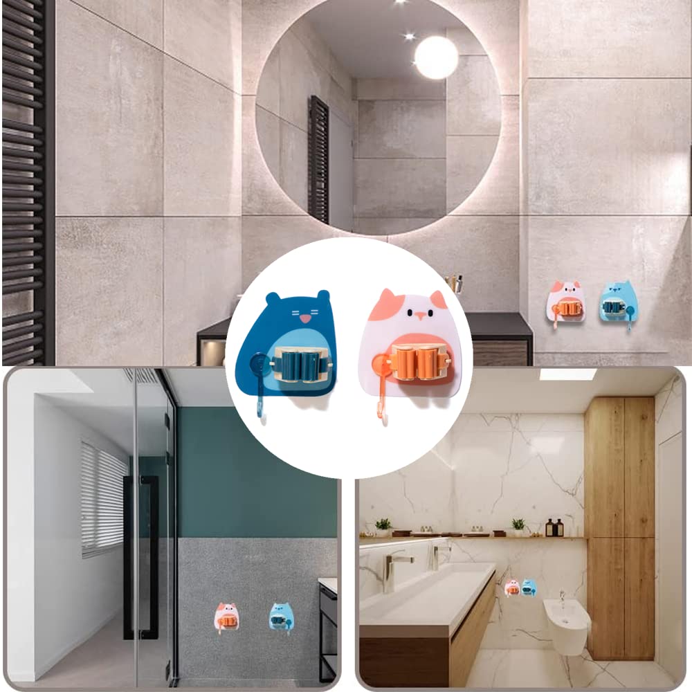 Zhouocea 2 PCS Mop Broom Holder Cute Mop Holder No Drill Broom Holder Self Adhesive Broom Hanger Broom Storage Broom Gripper For Bathroom, Kitchen, Garden, Garage