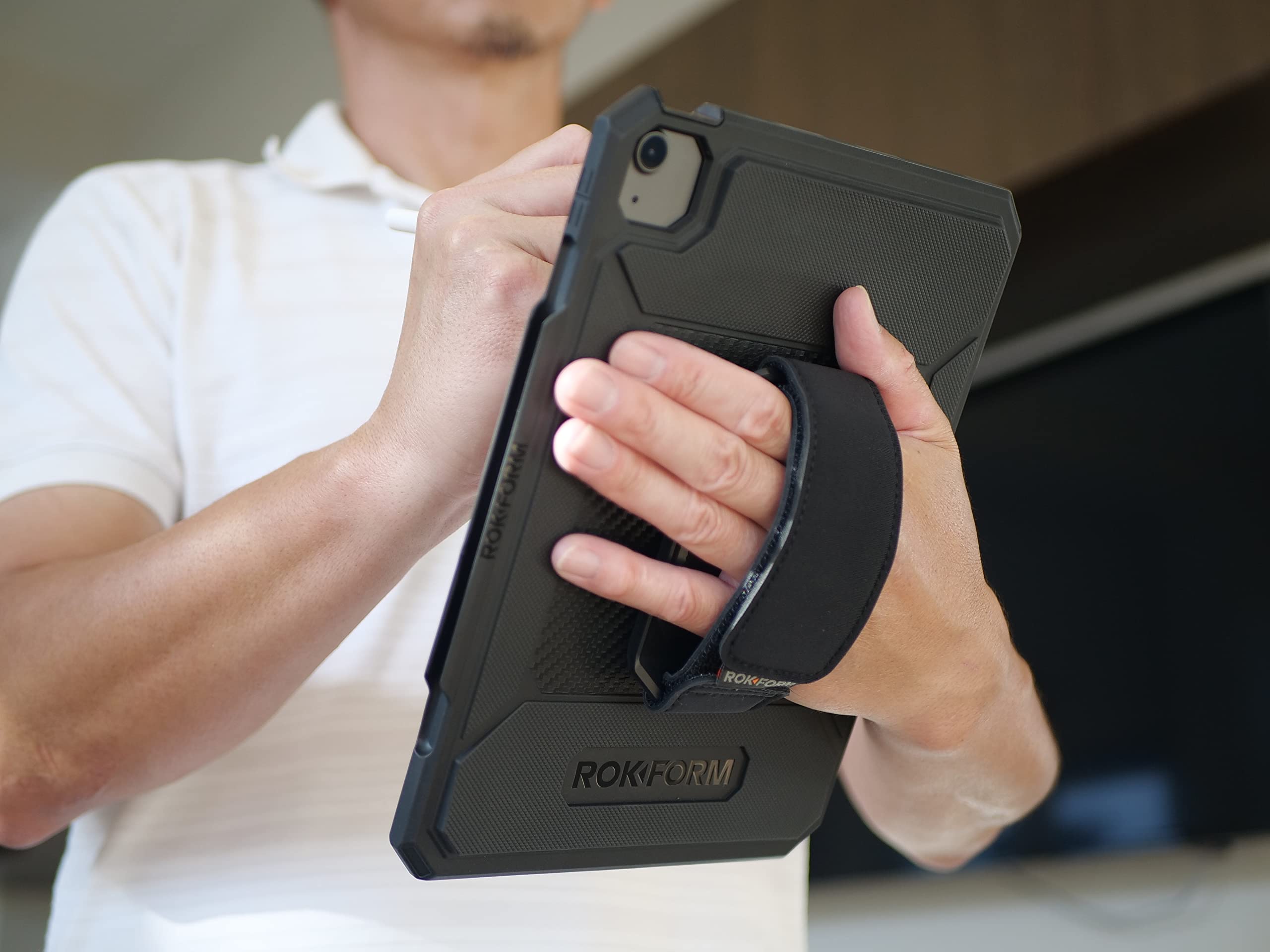 Rokform - iPad Hand Strap and Grip, Adjustable for Small to Big Hand Sizes, Ergonomic Design for All-Day Use, Compatible with The Rugged iPad Case (Black)