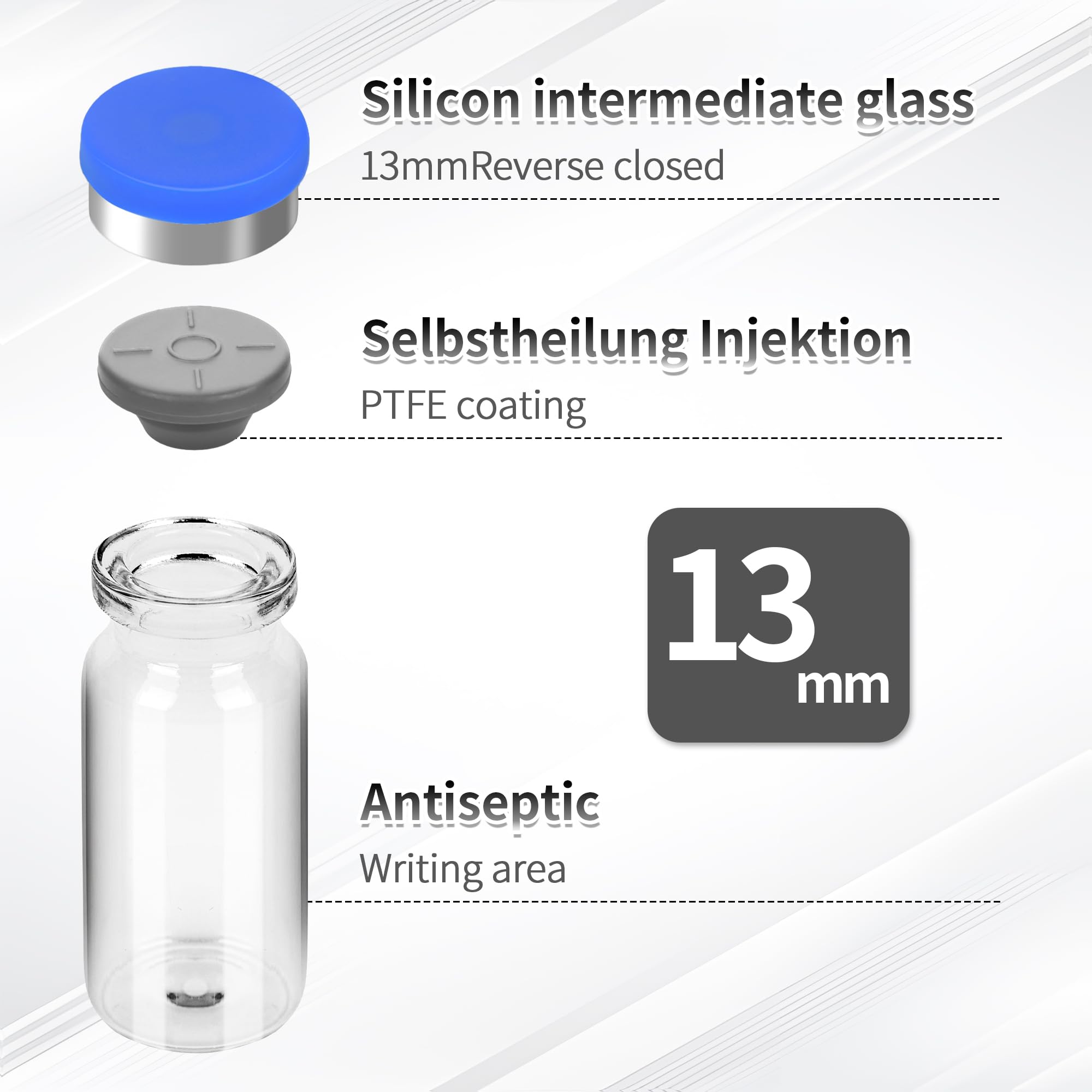 Sterile Empty Vials with Self Healing Injection Port,with Aluminum Plastic Cap,Sealed Empty Glass vials Vials (2ml 10pcs)