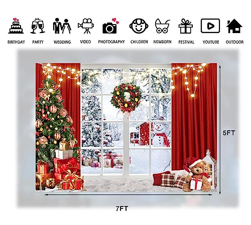 LTLYH Red Winter Snow Window Backdrop for Christmas Party Decorations and Photo Booth Props