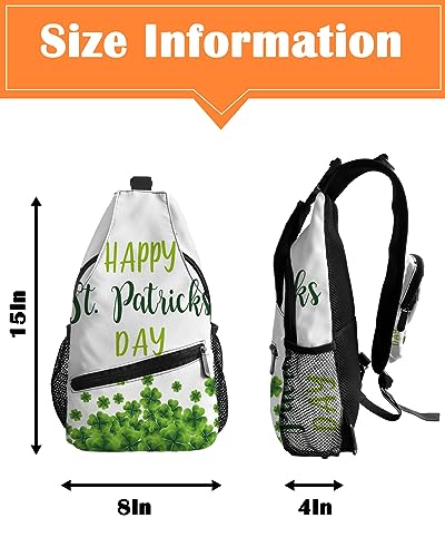 Sling Backpack, St.Patrick's Day Shamrocks Green Waterproof Lightweight Small Sling Bag, Travel Chest Bag Crossbody Shoulder Bag Hiking Daypack for Women Men