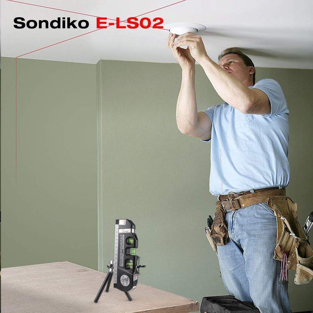 Sondiko Laser Level Tool Kit, Multifunction Laser Leveler for Picture Hanging, Cabinets, Tiles, Measure Tape Standard & Metric Tape Ruler (8ft/2.5M) with Retractable Metal Tripod Stand