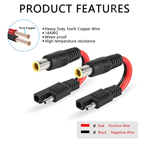PNGKNYOCN SAE to DC 8mm Short Cable 10cm 14 AWG SAE Solar Connector to DC 8mm Male Connector Power Cable for Solar Generator Portable Solar Panel(2-Pack)